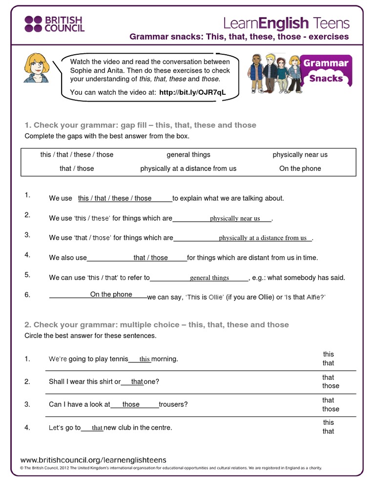Grammar Exercises: This, That, These, Those | PDF