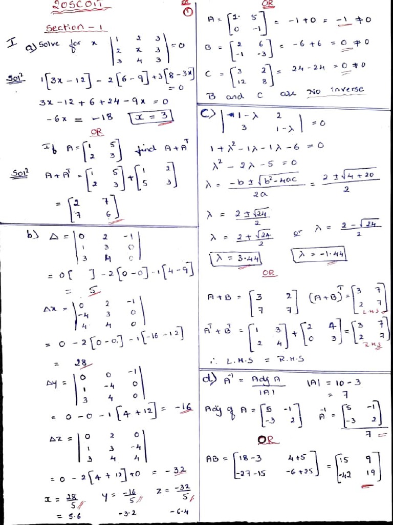 Engg Mathematics QP Answers July-2023 Exam 20SC01T | PDF