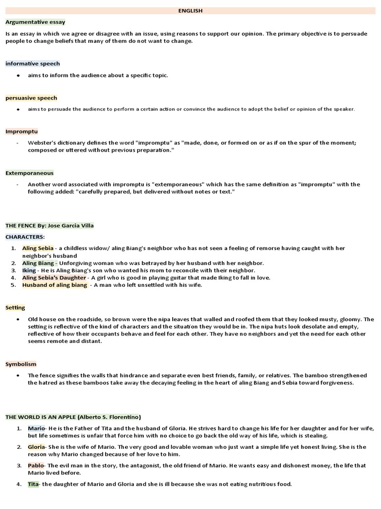 3rd Quarter Reviewer in English 10 | PDF | Senses | Taste