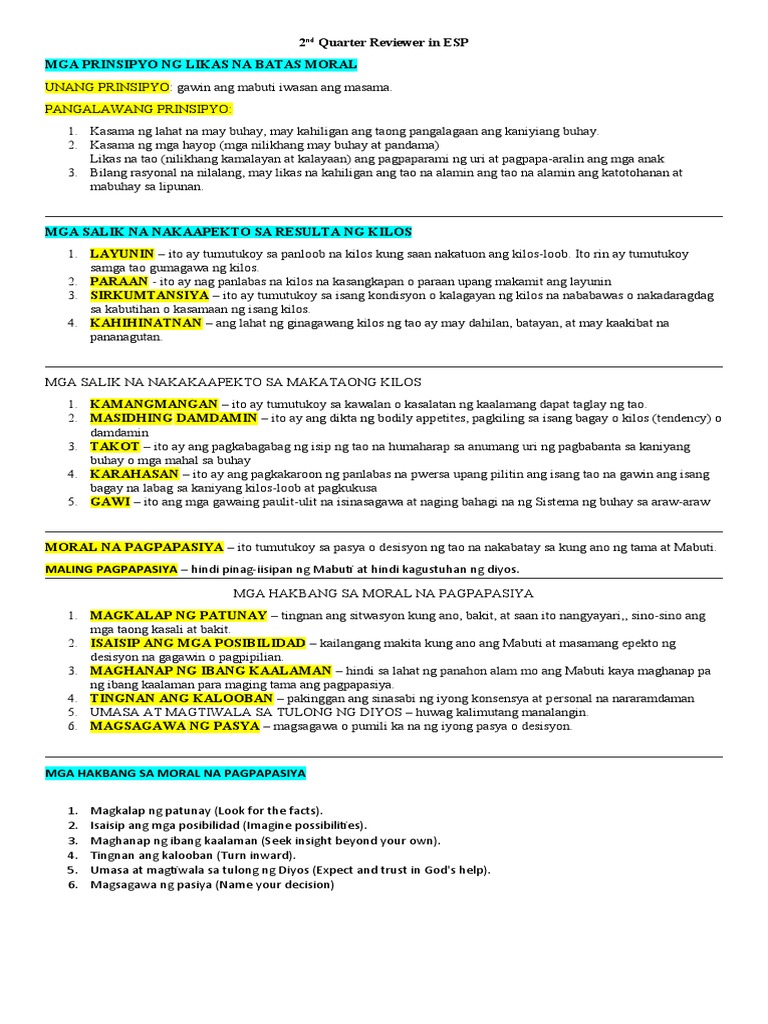 2nd Quarter Reviewer in ESP | PDF