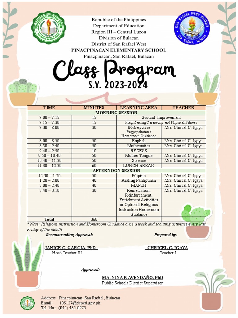 Class Teachers Program Grade 3 | PDF | Teachers