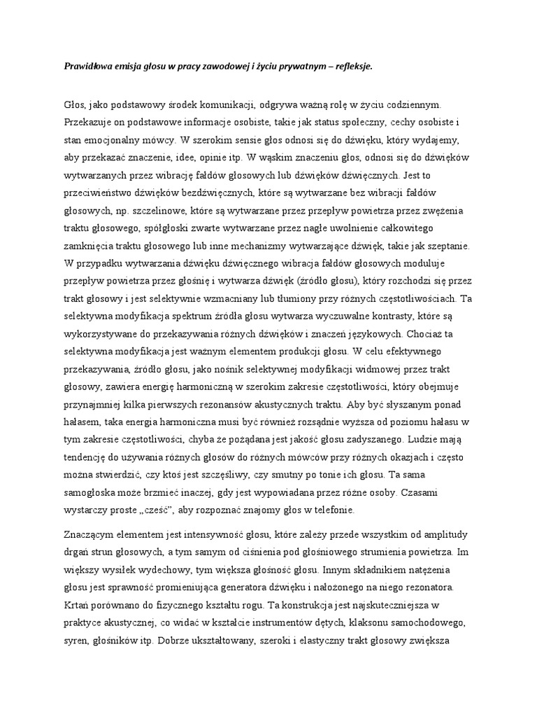 Prawidłowa Emisja Głosu W Pracy Zawodowej I Życiu Prywatnym | PDF Prawidłowa Emisja Głosu W Pracy Zawodowej I Życiu Prywatnym | PDF