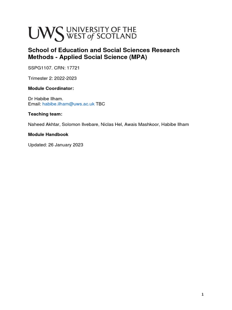 School of Education and Social Sciences Research Methods Handbook T2 ...