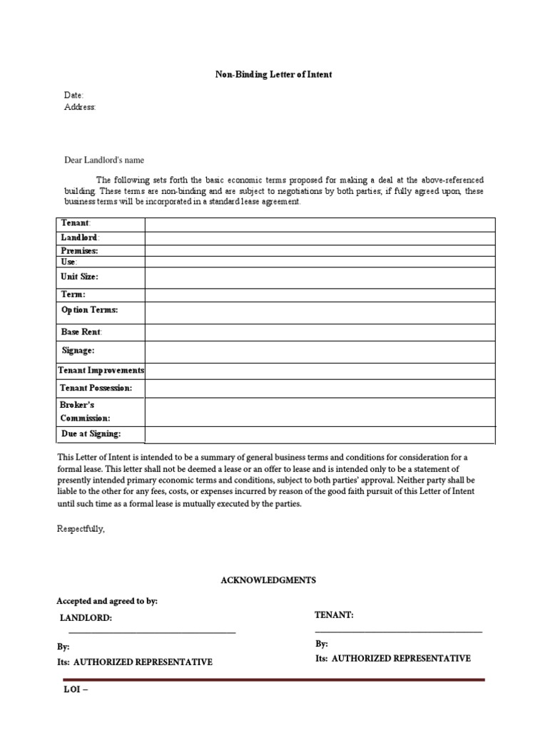 Commercial Lease LOI Template | PDF | Law