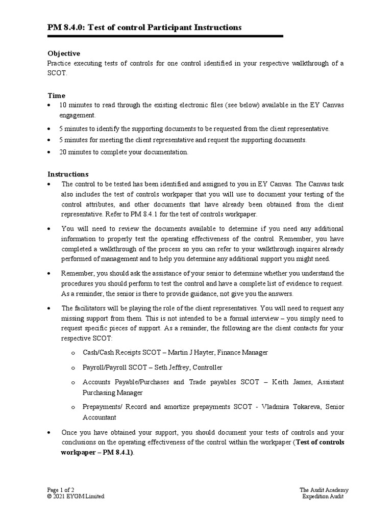 Control Testing Instructions for Participants | PDF