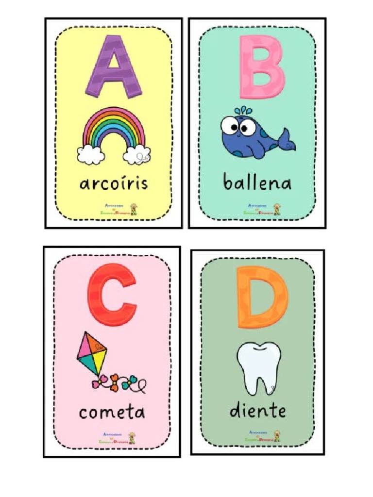 Tarjetas de Abecedario Con Su Dibujo | PDF