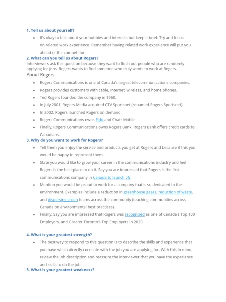 Rogers Interview Questions | PDF | Communication | Telecommunications