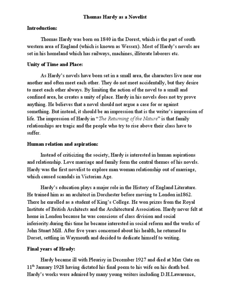 Thomas Hardy As A Novelist | PDF | Thomas Hardy