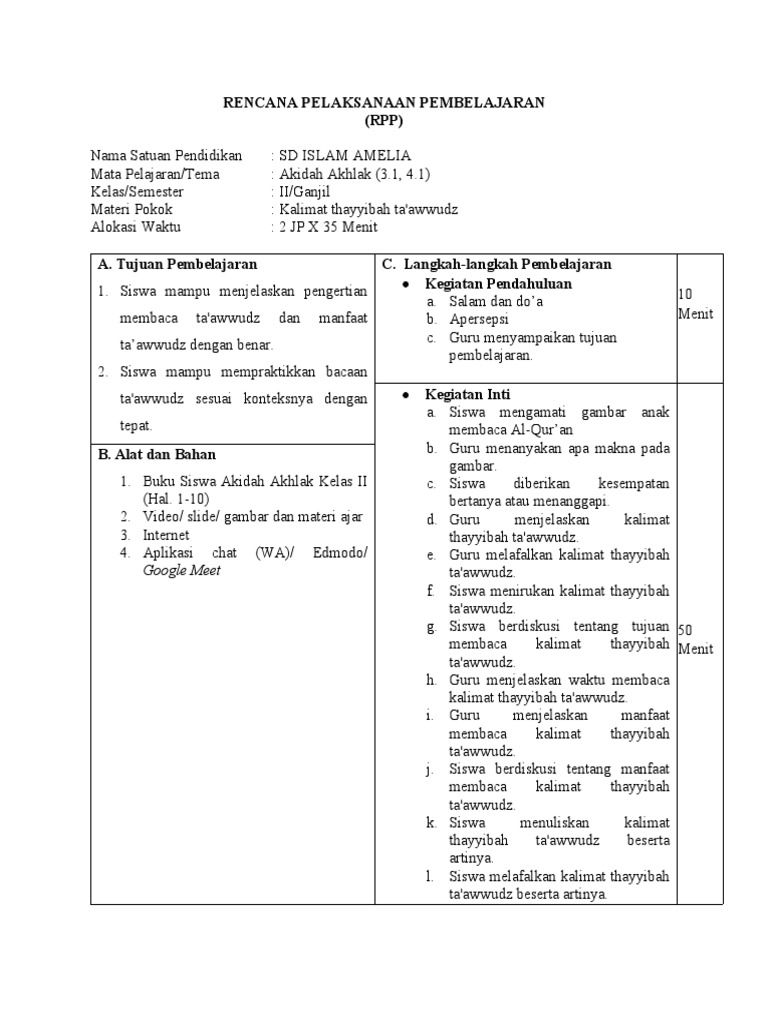 RPP Akidah Akhlak TP.21-22 | PDF