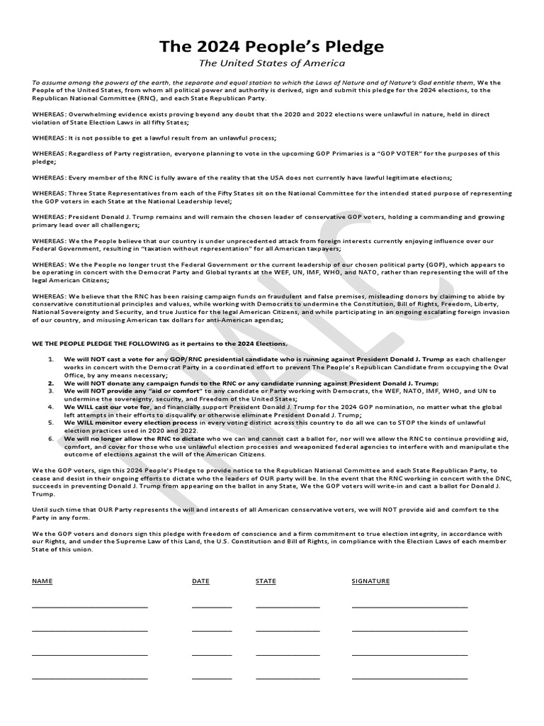 The 2024 People's Pledge | PDF | American Government | Republican Party ...