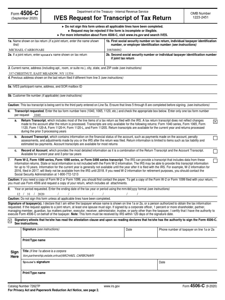 Form 4506 C | Download Free PDF | Irs Tax Forms | Internal Revenue Service