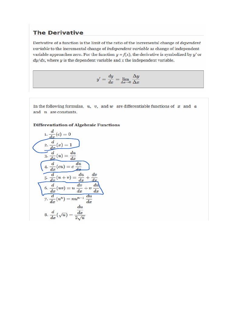 Differentiation of Algebraic Functions | PDF