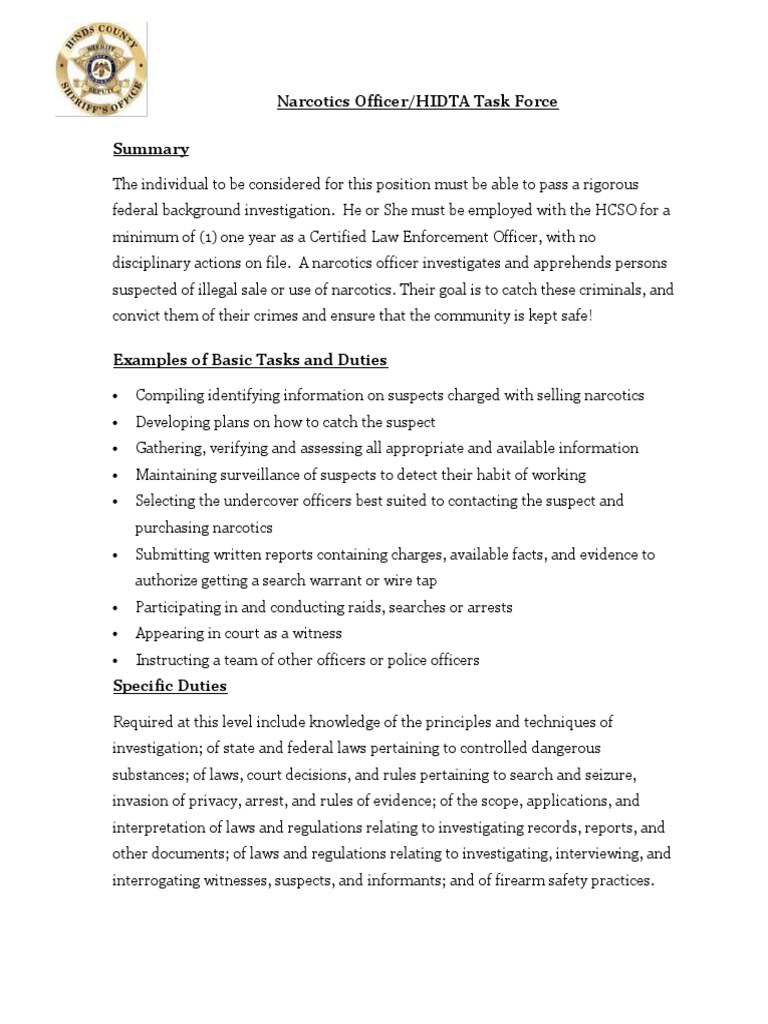 Hinds County Sheriff Office Job Description Description: Narcotics ...