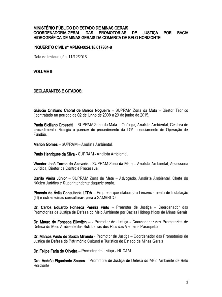 Inquérito Civil sobre Barragem Fundão | PDF
