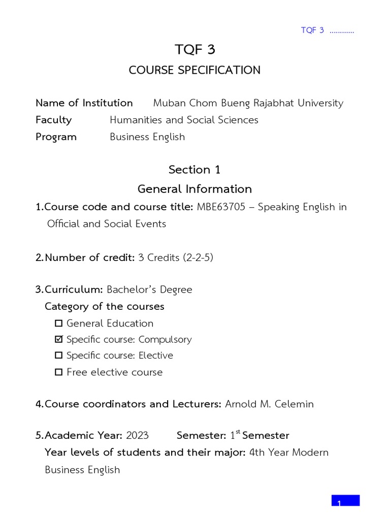 TQF3 - Speaking English in Official and Social Events | PDF | Learning ...