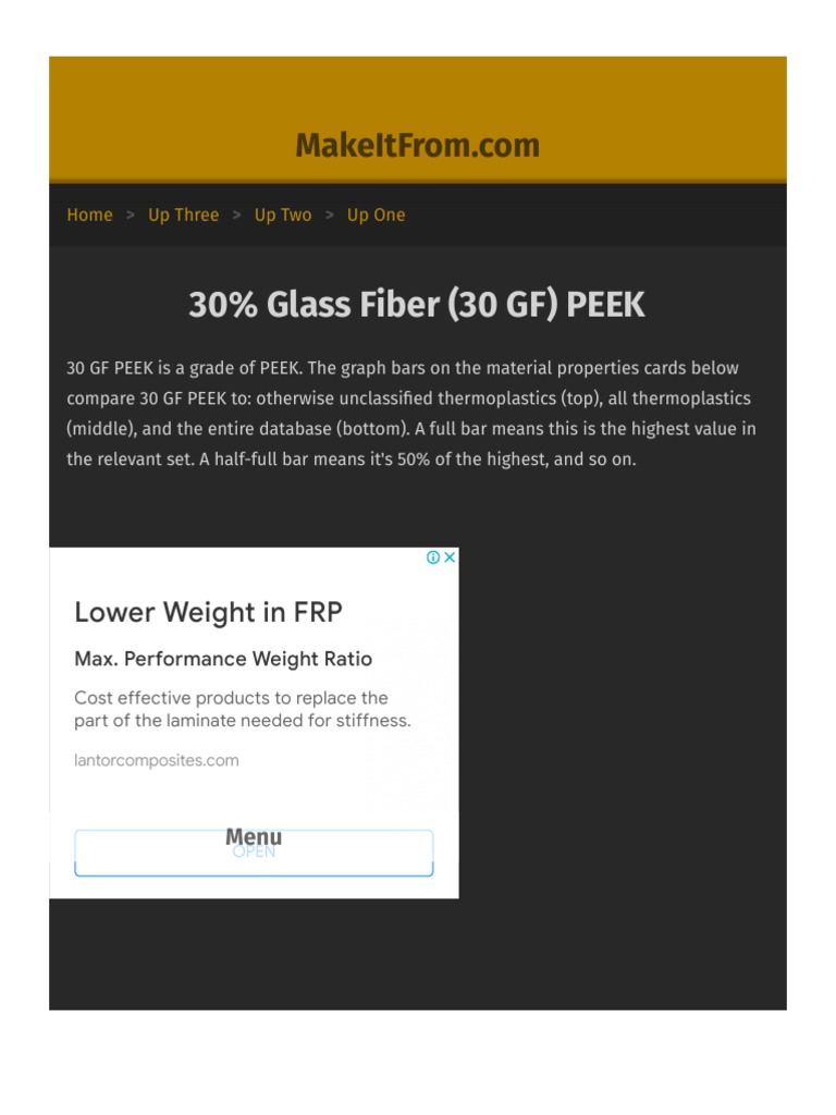 30% Glass Fiber (30 GF) PEEK | PDF | Strength Of Materials | Young's ...