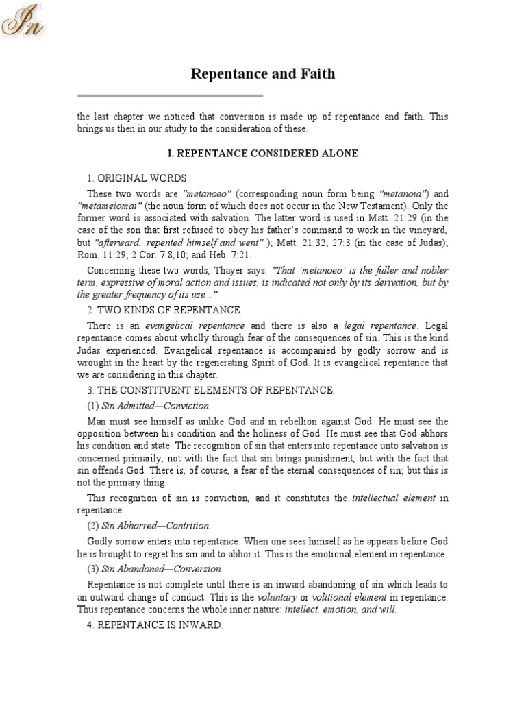 Repentance and Faith | PDF | Penance | Faith