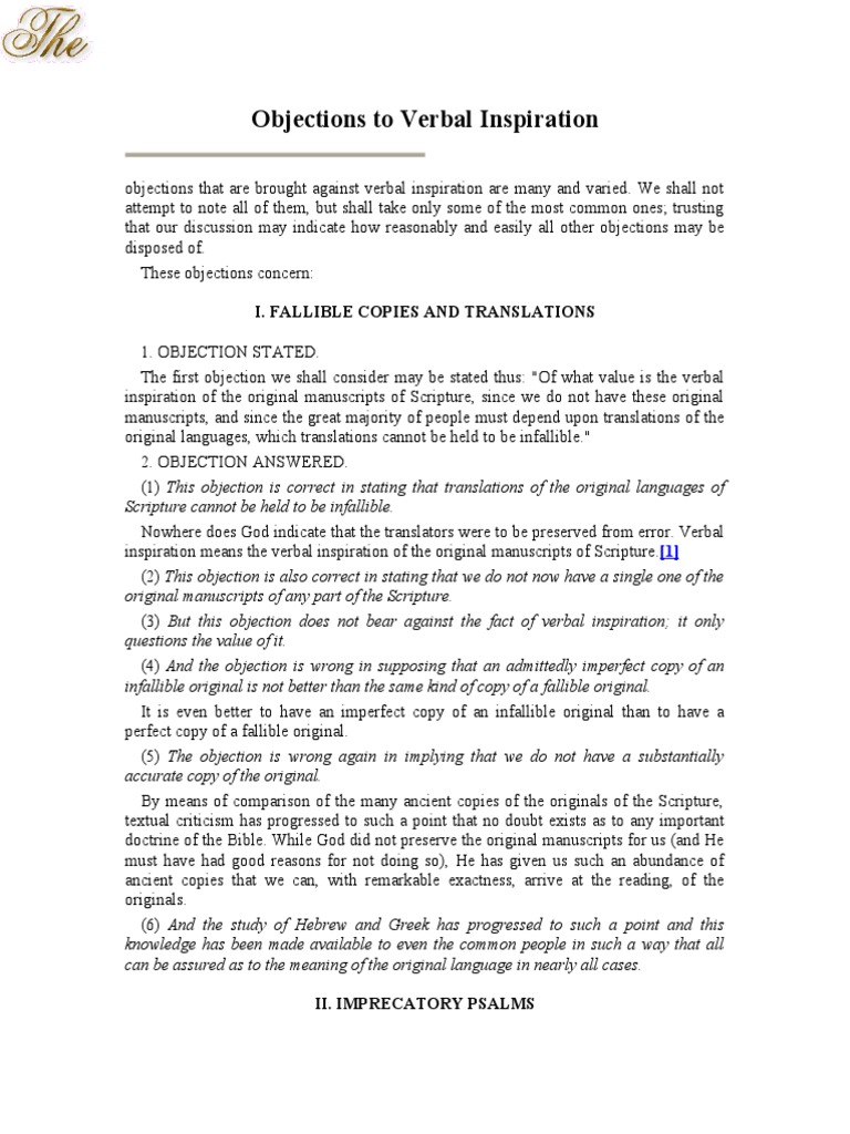 Objections To Verbal Inspiration | PDF | Jesus