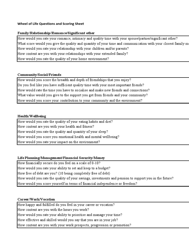 Wheel of Life Assessment Guide | PDF | Romance (Love) | Mental Health