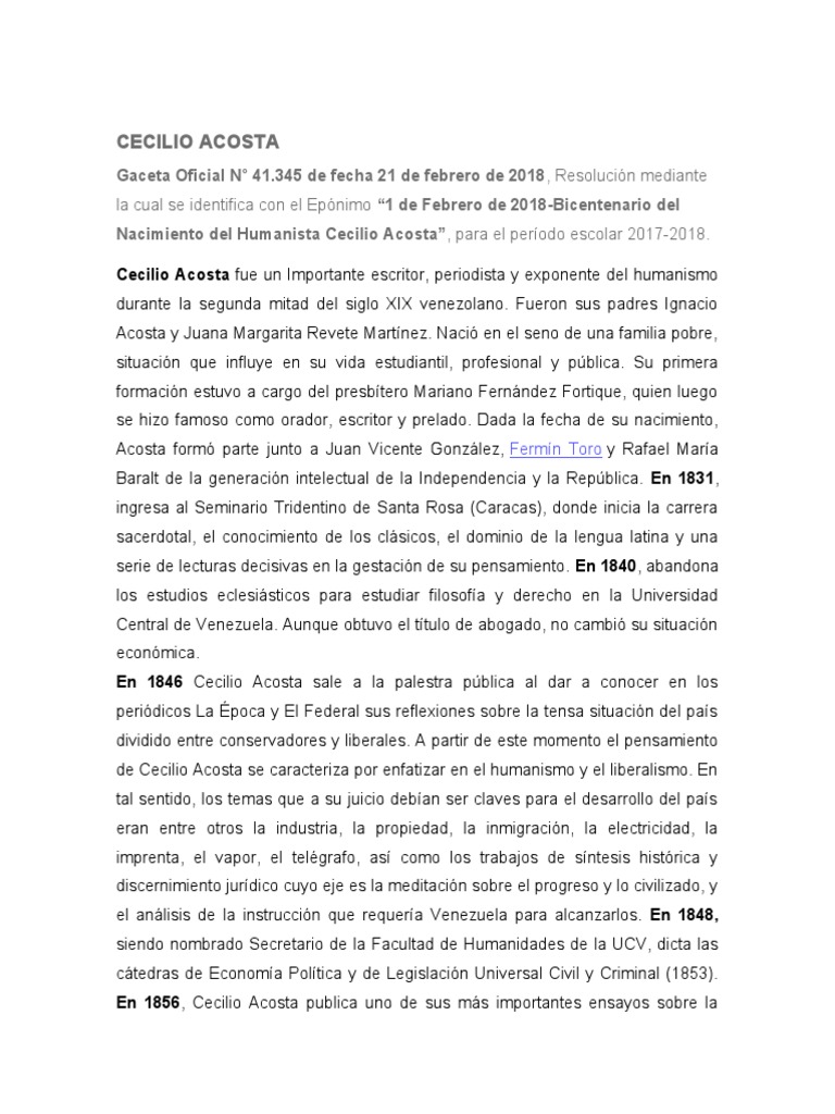 Cecilio Acosta Eponimo | PDF