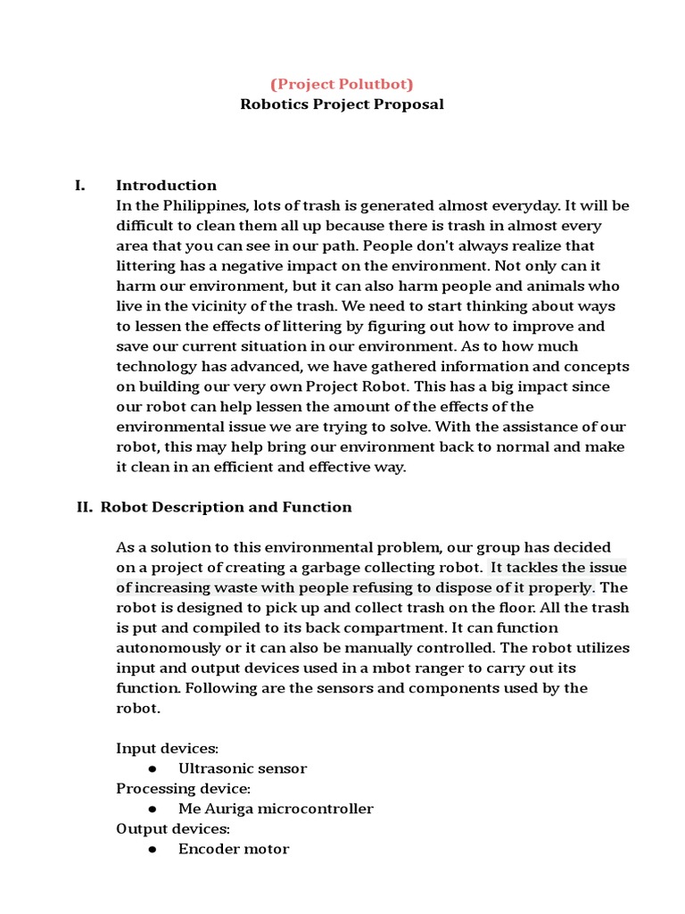 Project Proposal by Cabucos, Montejo | PDF | Robot | Robotics