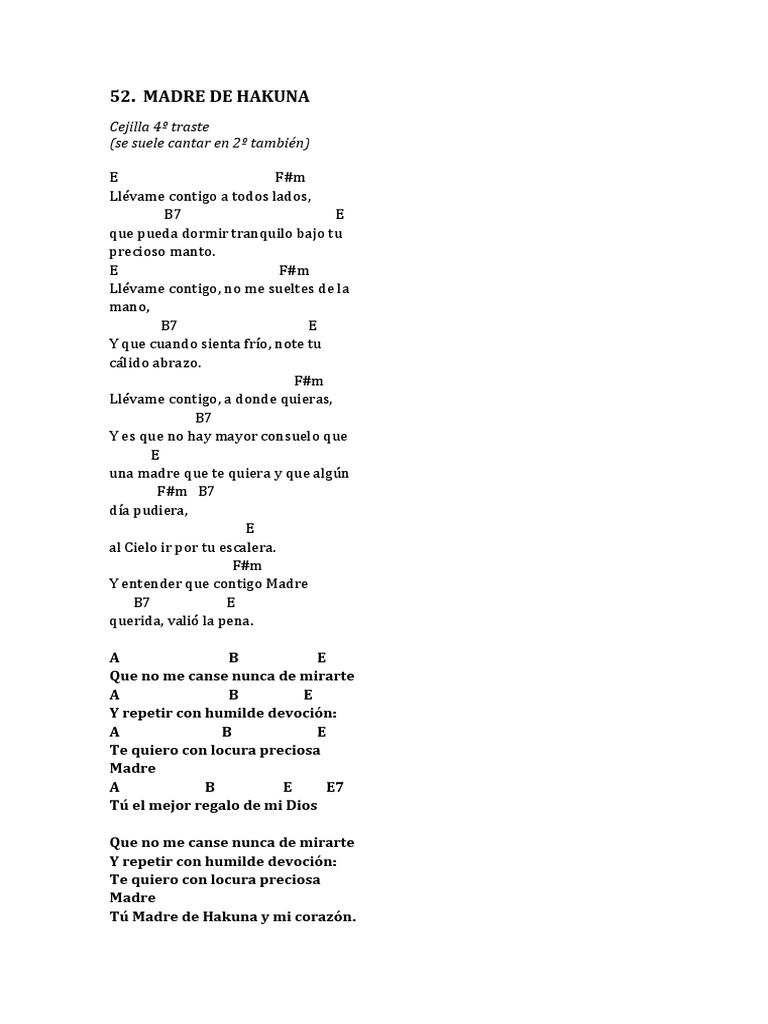 Madre de Hakuna: Letra y Acordes | PDF | Religión y espiritualidad