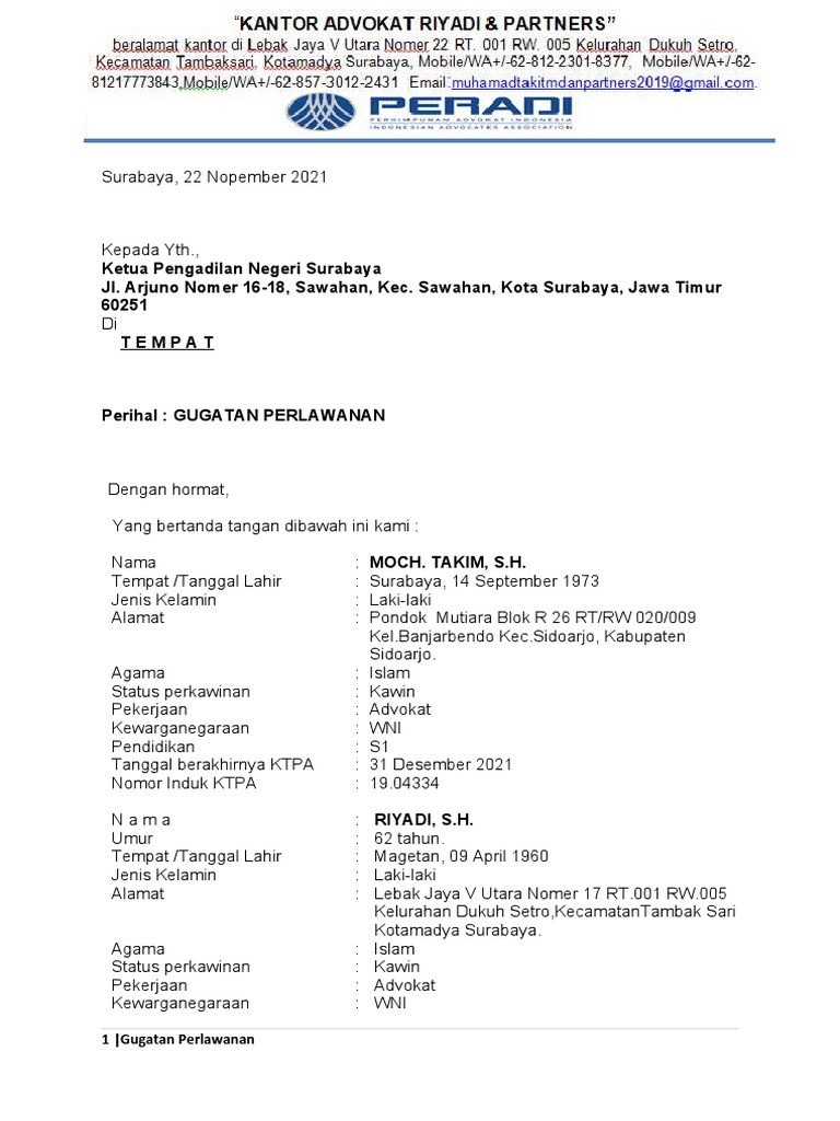 Gugatan Perlawanan BPK Sudarnoto SHM 174 An Sri Mulyarini 3 | PDF
