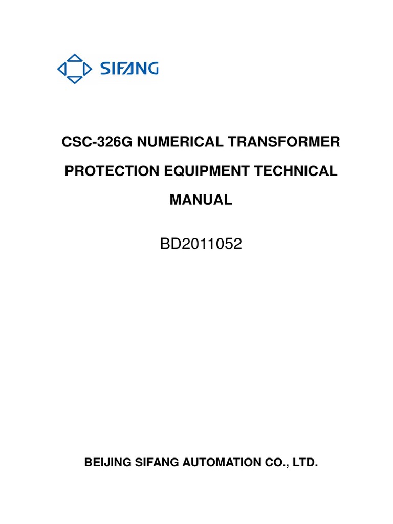 SIFANG - CSC-326G - V1.00 - Numerical Transformer Protection Equipment ...