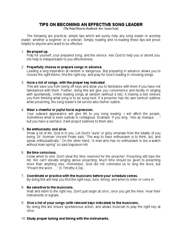Effective Tips for Song Leaders | PDF | Sermon