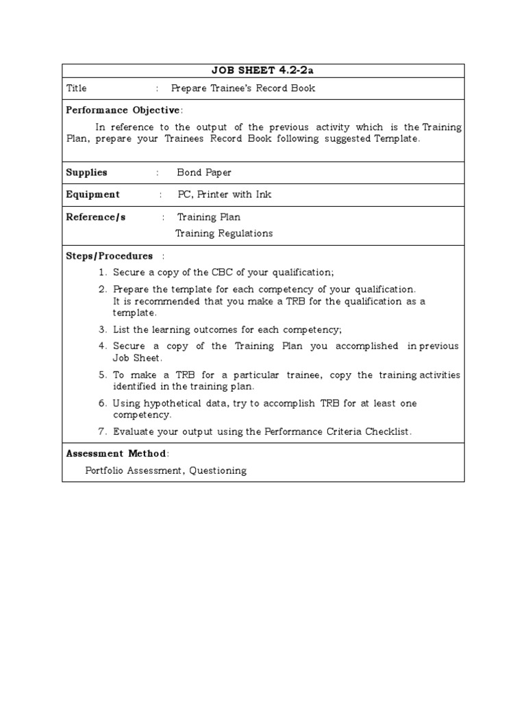 JOB SHEET 4.2 A Prepare Trainee's Record Book | PDF