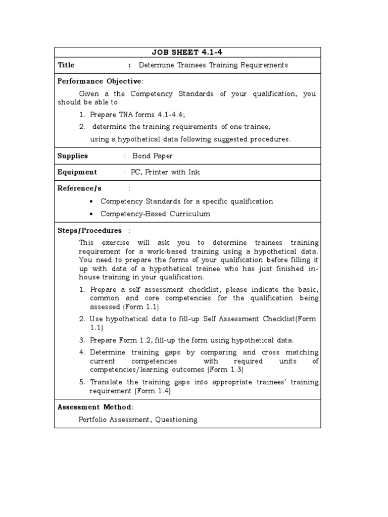 JOB SHEET 4 - Determine Trainees Training Requirements | PDF | Career & Growth