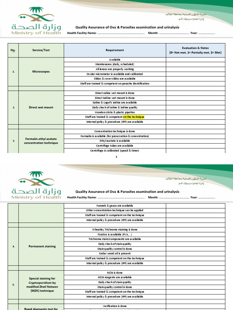 O&P Urinalysis Checklist | Download Free PDF | Staining | Medical ...