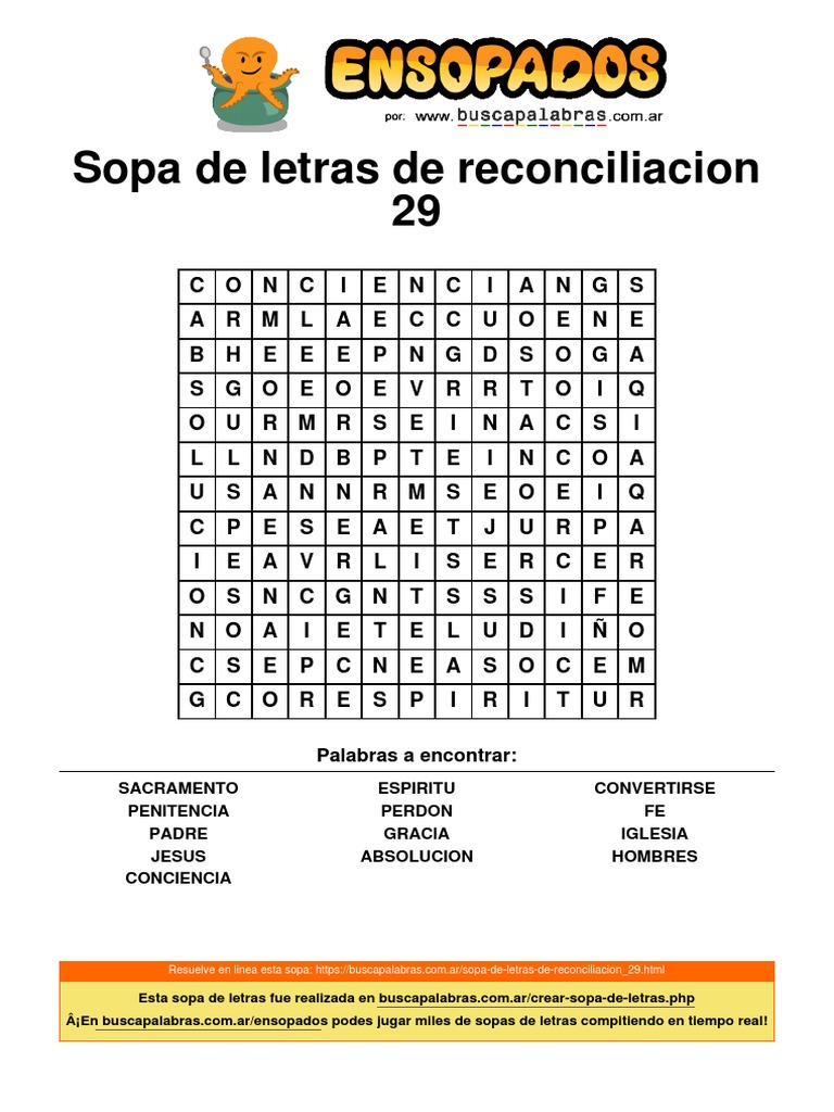 Sopa de Letras de Reconciliacion - 29 | PDF