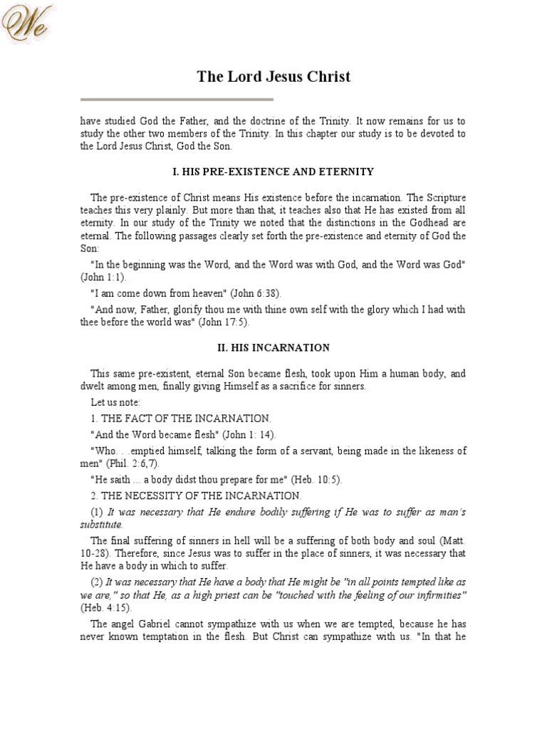 The Lord Jesus Christ: I. His Pre-Existence and Eternity | PDF ...