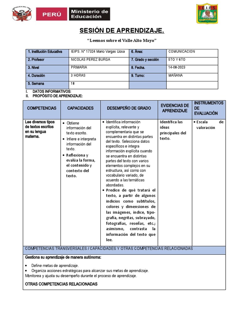 Sesión de Aprendizaje de Comunicacion 14-08-2023 | Descargar gratis PDF ... Sesión de Aprendizaje de Comunicacion 14-08-2023 | Descargar gratis PDF ...