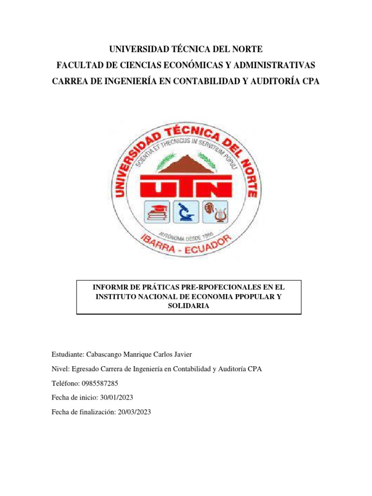 Universidad Técnica Del Norte Caratula | PDF