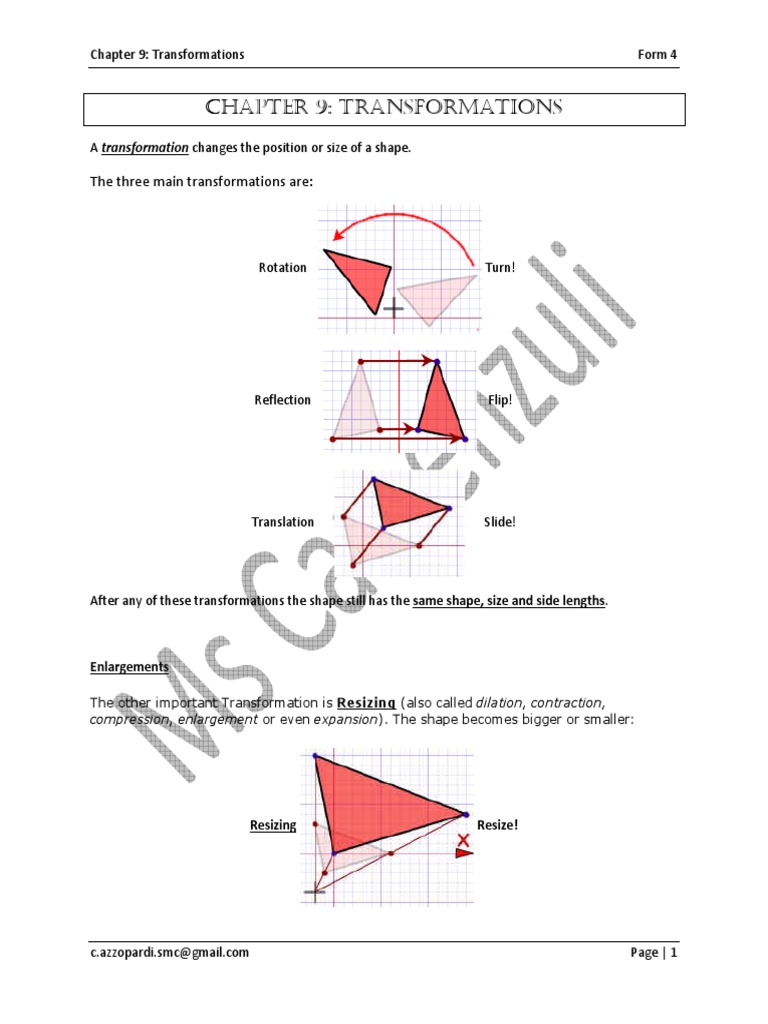 Transformations Notes Paper A | PDF | Shape | Cartesian Coordinate System