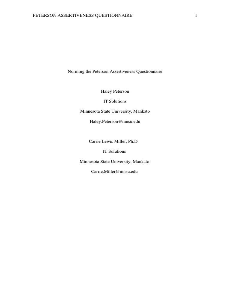 Norming The Peterson Assertiveness Questionnaire | PDF | Survey ...