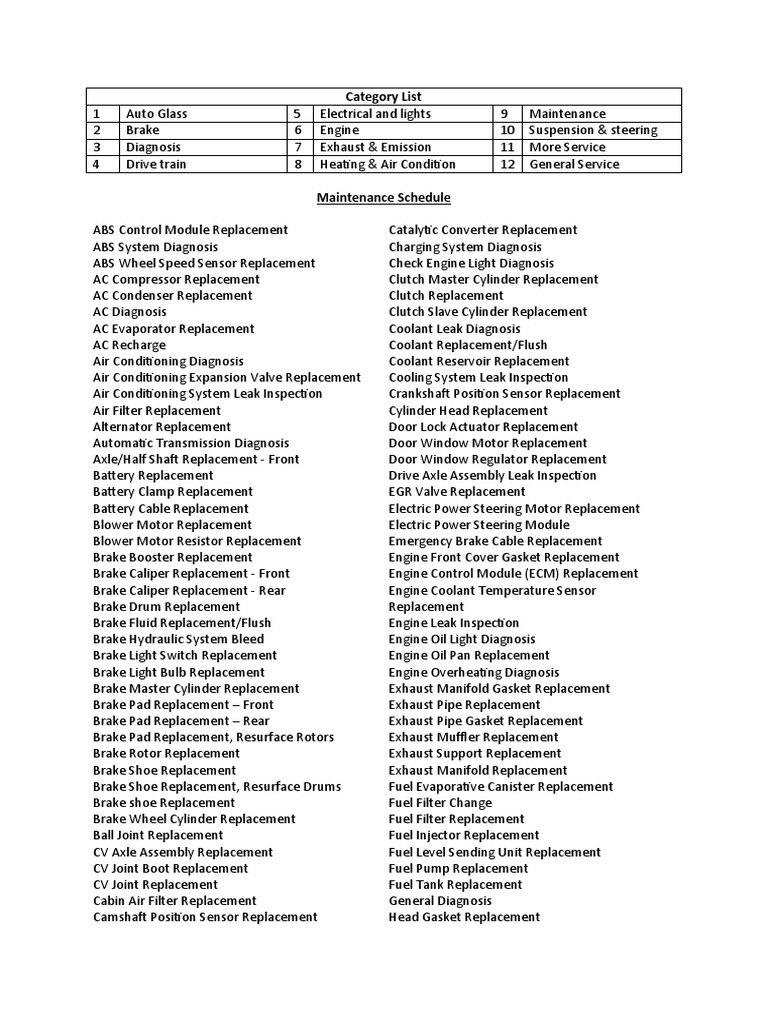 Auto Service Cost Break Down Final | PDF | Engines | Anti Lock Braking ...