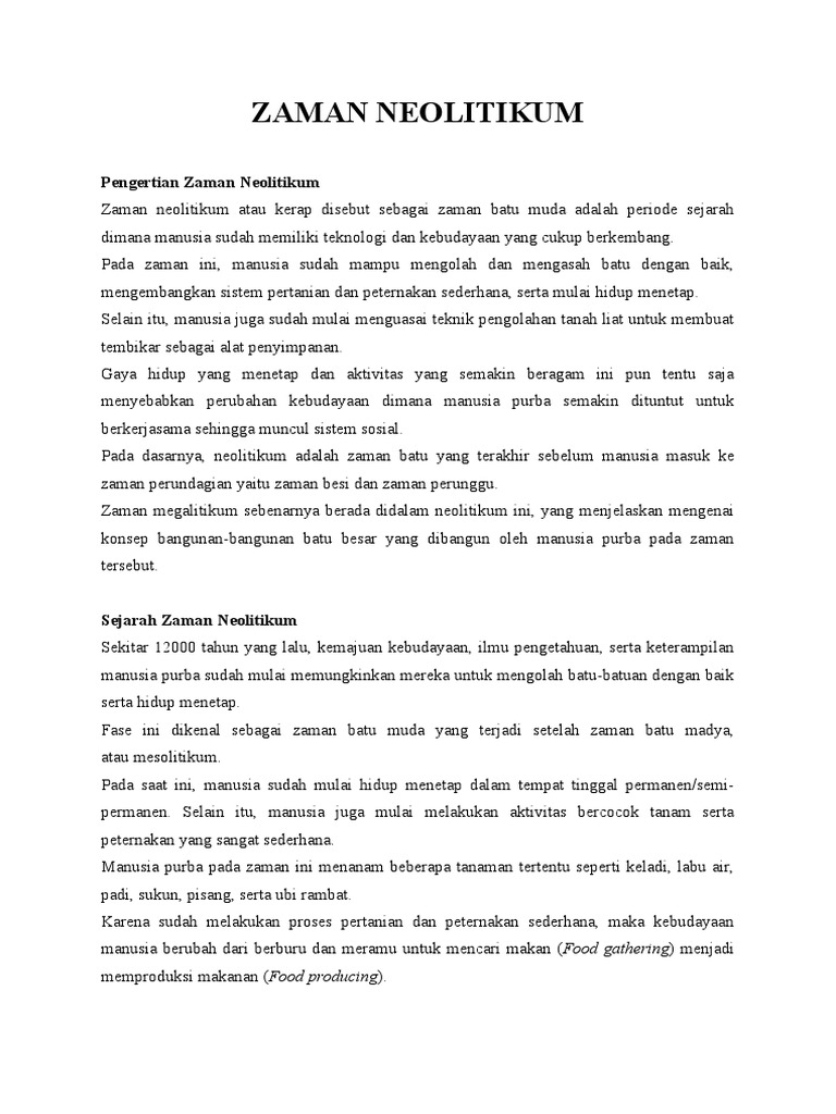 Kebudayaan dan Ciri Zaman Neolitikum | PDF