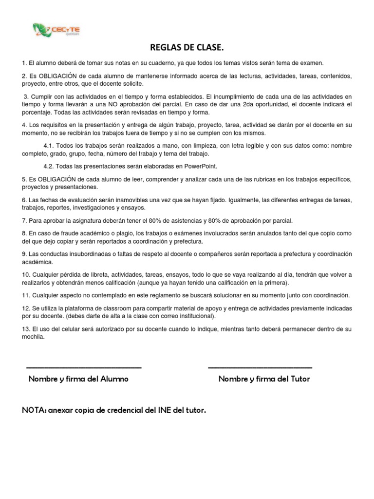 Reglas para La Clase | PDF