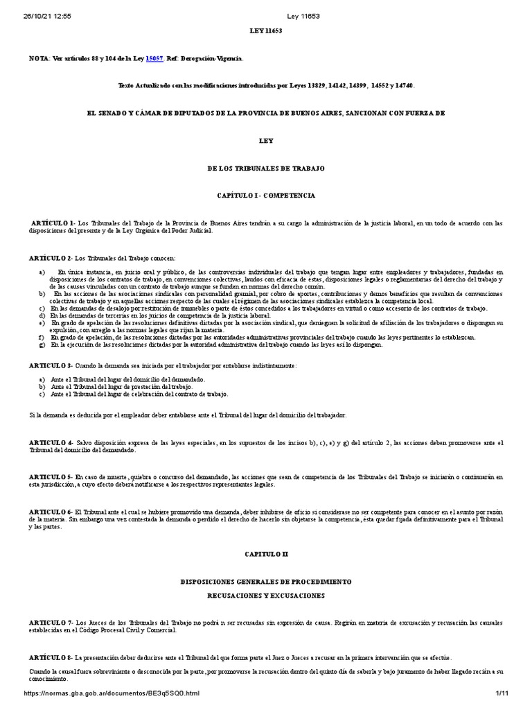 Ley 11653: Justicia Laboral en Buenos Aires | PDF | Demanda judicial ...