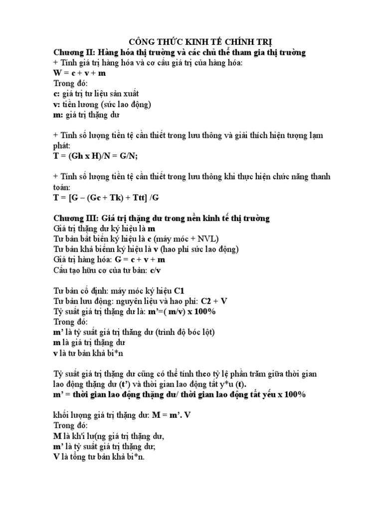CÔNG THỨC KINH TẾ CHÍNH TRỊ | PDF