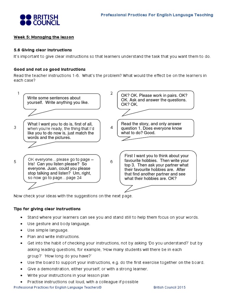 Giving Clear Concise Instructions | PDF | Question | Language Education