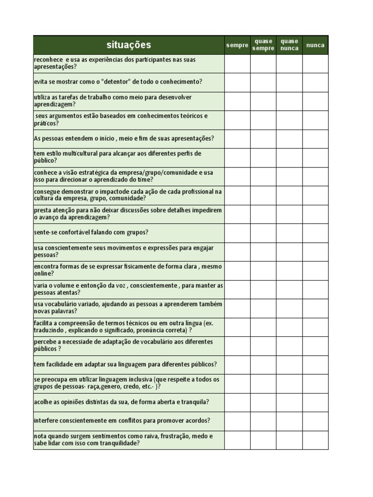 03 TESTE SUAS HABILIDADES DE FACILITAR (Version 1) .XLSB | PDF ... 03 TESTE SUAS HABILIDADES DE FACILITAR (Version 1) .XLSB | PDF ...