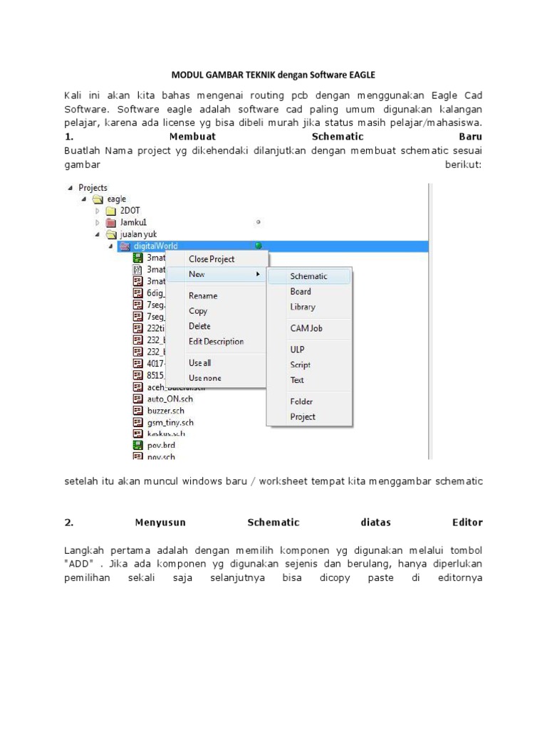 Modul Gambar Teknik Dengan Software Eagle: 1. Membuat Schematic Baru | PDF