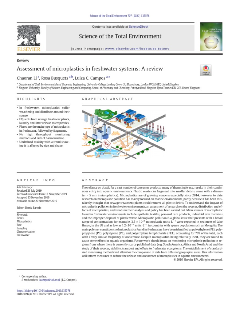 Assessment Of Microplastics In Freshwater Systems Pdf Sewage