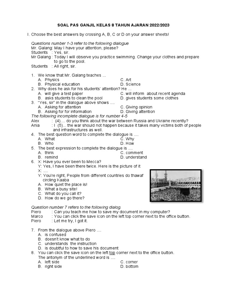 Soal Pas Ganjil Kelas 8 Tahun Ajaran 2022 - Fix | PDF