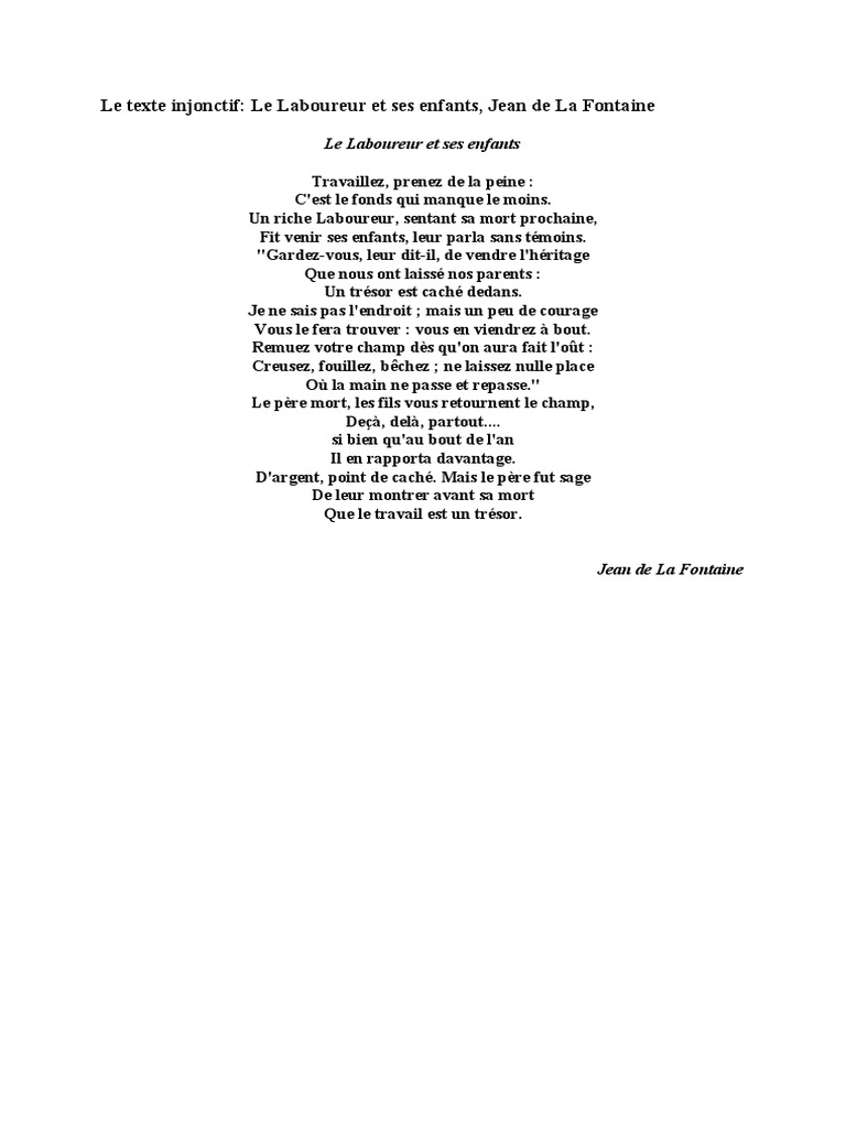 Le travail est un trésor : Injonctif | PDF
