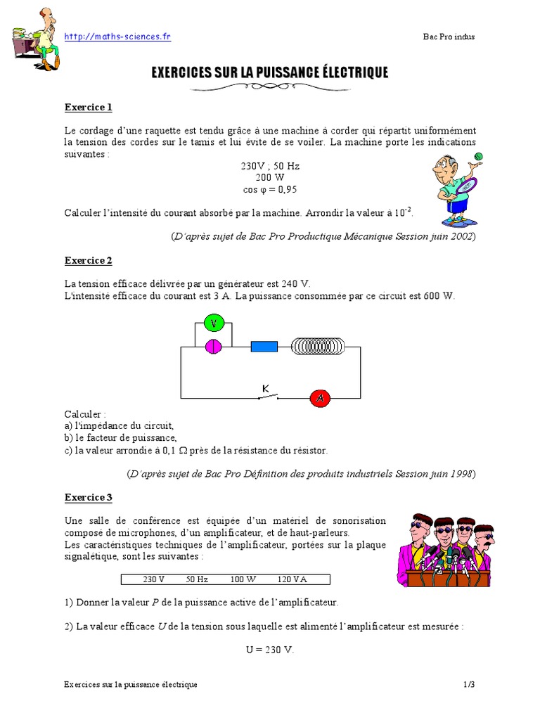 Exercices Puissance Electrique Bac Pro Industriel | PDF | Puissance (physique) | Amplificateur ...